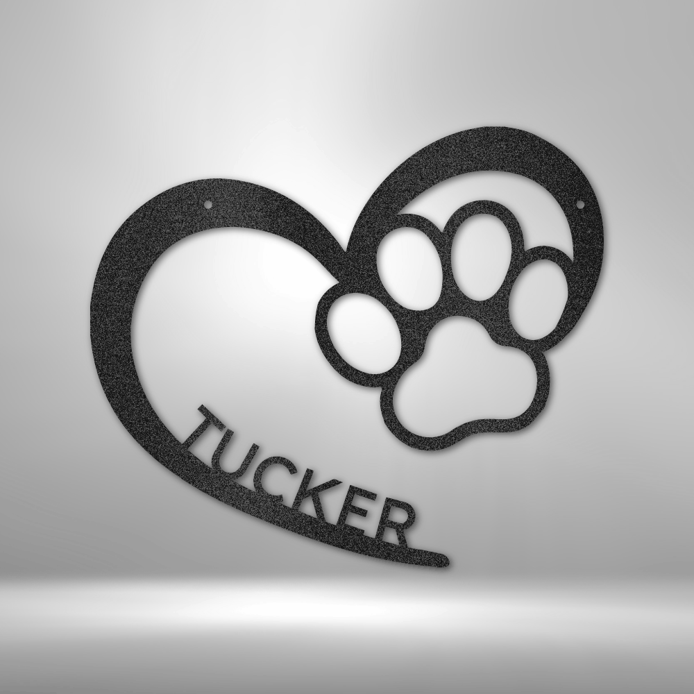 Dog Sign Name Paw Print Heart Love Personalized Metal Sign Custom Mono ...
